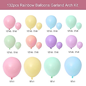 Pastel Balloons Garland Arch Kit - 132pcs Rainbow Macaron Balloons Arch Kit in 5" 12" 18" Ice Cream Party Balloons for Kids Birthday Wedding Bride Shower Baby Shower Party Decorations