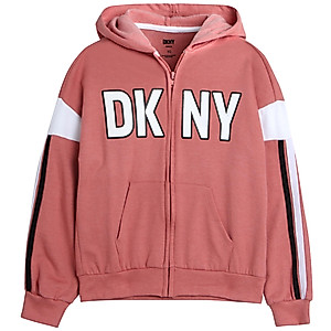 DKNY Girls’ Jogger Set – 2 Piece Hoodie and Sweatpants Kids Clothing Set (Size: 4-12), Size 14-16, Black/Rosette