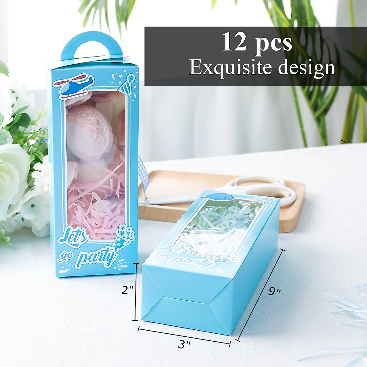 JOHOUSE 12PCS Blue Party Favor Boxes, Doll Gift Boxes with Window Candy Treat Boxes for Boys Birthday Party Decoration