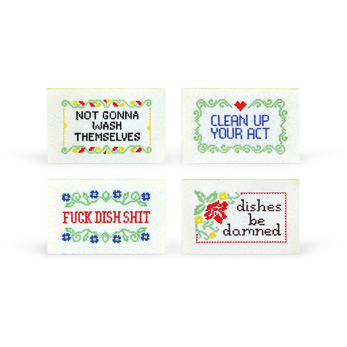 Genuine Fred Subversive Sponges, R Version, Embroidered Kitchen Sponges with Frame
