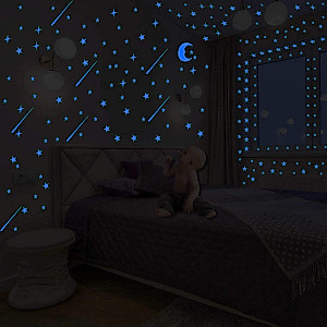 Glow in The Dark Stars Stickers for Ceiling and Wall, 216 Pcs Glowing Stars for Ceiling,Star Wall Decals for Kids Baby Room Birthday Gift