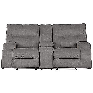 Signature Design by Ashley Coombs Double Reclining Power Loveseat w/Console, Charcoal