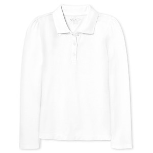 The Children's Place girls Long Sleeve Pique School Uniform Polo Shirt, White Single, Small US
