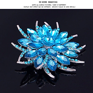 Three Colors Gold Plated Rhinestone Crystal Bouquet Flower Scarf Pin & Brooch Cute Pin Set (Blue, One Size)