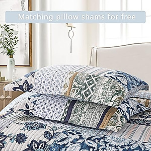 Secgo Quilt King Size - 100% Cotton Bedding Set (98 * 106 Inch) with 2 Pillow Shams, Patchwork Reversible Lightweight Bedspread, Quilted Coverlet Fit All-Season