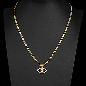 kelistom Evil Eye Necklace for Women | 18K Gold Plated Cubic Zirconia Inlay Evil Eye Pendant Necklace | 3mm Figaro Chain Necklace 18/22 inches (length: 18", eye-1)