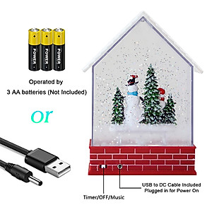 Eldnacele Musical Snow Globe House with Timer, Lighted USB/Battery Operated Swirling Singing Water Glittering Lantern, Christmas Snow Globes House Holiday Festival Decoration- Snowman