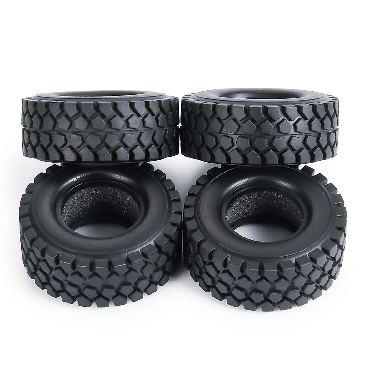 RCLIONS 4pcs Rubber Micro 1" RC Wheel Tyres Tires with Foam Insert for All 1/24 Axial SCX24 AXI00001,AXI00002,AXI90081 Deadbolt RC Crawler Truck Car (50mm)