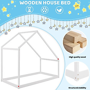 Merax Twin Bed Frames with Roof for Kids Girls Boys, Montessori Wooden House Shaped, Sturdy Framework, Easy Assembly, No Noise