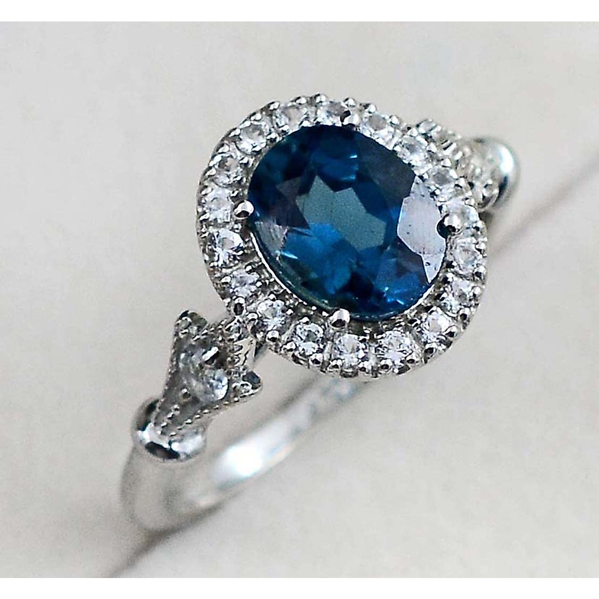 Natural 9X7 MM London Blue Topaz Gemstone Oval Cut 925 Sterling Silver December Birthstone Statement Ring For Engagement Gift (Rhodium Plated Silver, 8.5)