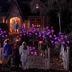 2 Packs 40LEDs Solar Halloween Bat Stake Lights, 2 Modes Purple Halloween Bat Lights for Outdoor Halloween Decorations, Waterproof Solar Halloween Lights Stakes for Garden Yard Pathway Walkway