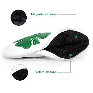 Golf Iron Covers,Golf Iron Head Covers Leather Golf Iron Covers Set 10pcs Golf Iron Headcovers,Lucky Clover Golf Club Head Covers for Iron with Magic Tape Fit All Brands Titleist,Callaway,Ping (White)