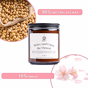 Raetm Japanese Cherry Blossom Scented Candles, Natural Soy Candle for Home Scented, Hand-Poured Aromatherapy Candles, Gifts for Women, Men, Ideas for Birthdays, Holidays, Relaxation (9oz)