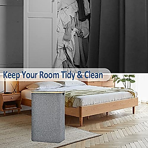 Edergoo Laundry Basket with Lid 100L, Laundry Hamper with Premium Bamboo Handle, Dirty Clothes Hampers for Laundry, 27.6" Tall Bathroom Laundry Basket Freestanding with Removable Bag, Grey