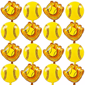16 Pieces Softball Mylar Party Balloons 18 Inch Ball 20 Inch Glove Foil Balloons Sports Theme Softball Party Favors Softball Decorations Softball Birthday Party Supplies for Athletic Gifts Photo Props
