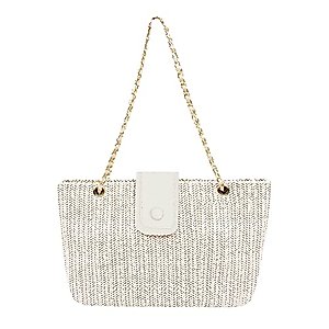 Straw Tote Bags Fashion Satchel Shoulder Handbag Summer Chain Purse Crossbody Beach Bags for Women 2023(White)