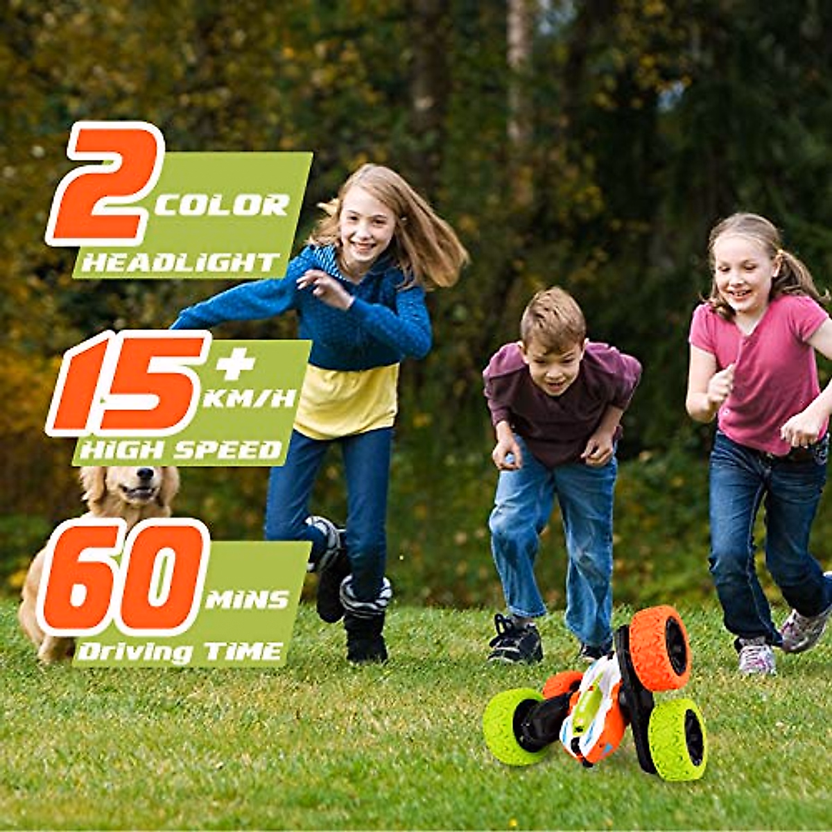 REAPP Remote Control Car for Kids, 2.4 GHz 4WD RC Stunt Car with Headlights