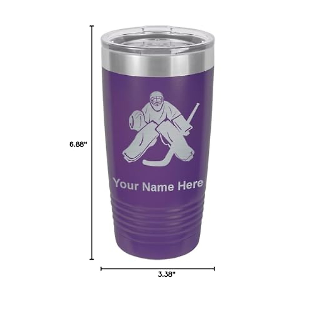 LaserGram 20oz Vacuum Insulated Tumbler Mug, Hockey Goalie, Personalized Engraving Included (Dark Purple)