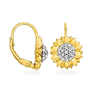 Ross-Simons 0.40 ct. t.w. White Topaz Sunflower Drop Earrings in 18kt Gold Over Sterling