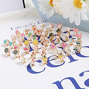 24 Pairs Clip On Earrings For Women Animal Butterfly Flower Colorful Hypoallergenic Non Pierced Fake Earring (#Style 02)