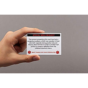 Bariatric Patient Special Menu Restaurant Request Plastic Card for Gastric Bypass Sleeve Band (2 x Cards)