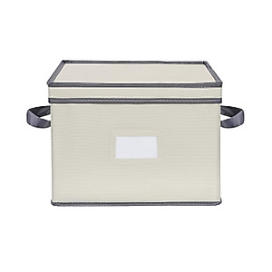 Chapman & Grand Plate Storage Chests (2-Piece Set), Dinnerware Protective Container Box for Dinner, Salad or Dessert Plates (Light Beige-Gray)