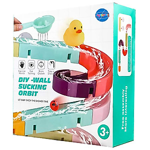 Tcvents 46Pcs Baby Bath Toys Assemble Set DIY Wall Sucking Slideway Bathtub Balls Track Water Toys for Kids Toddlers Slide Suction Cup Floating Duck Boat Fish Bath Tub Toy Shower Games Birthday Gifts