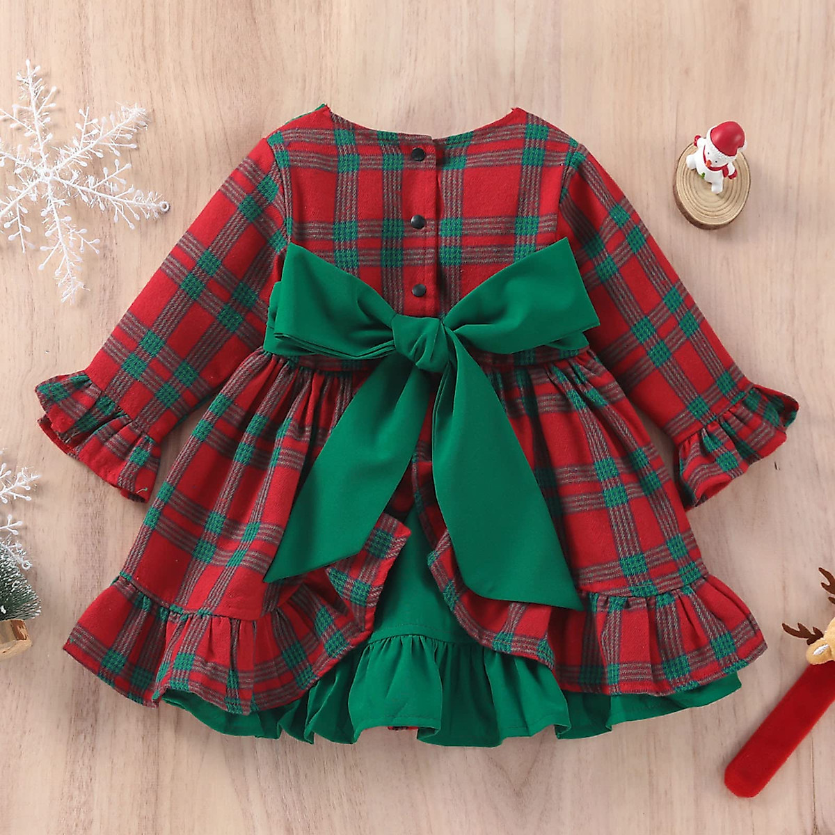 Toddler Girls Christmas Dress Long Sleeve Plaid Prints Princess Dress Xmas Party Ruffles Dresses Clothes(Red,12-18 Months)