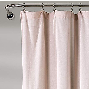 Lush Decor Linen Button Farmhouse Shower Curtain Pleated Two Tone Design for Bathroom, 72" x 72", Blush & White