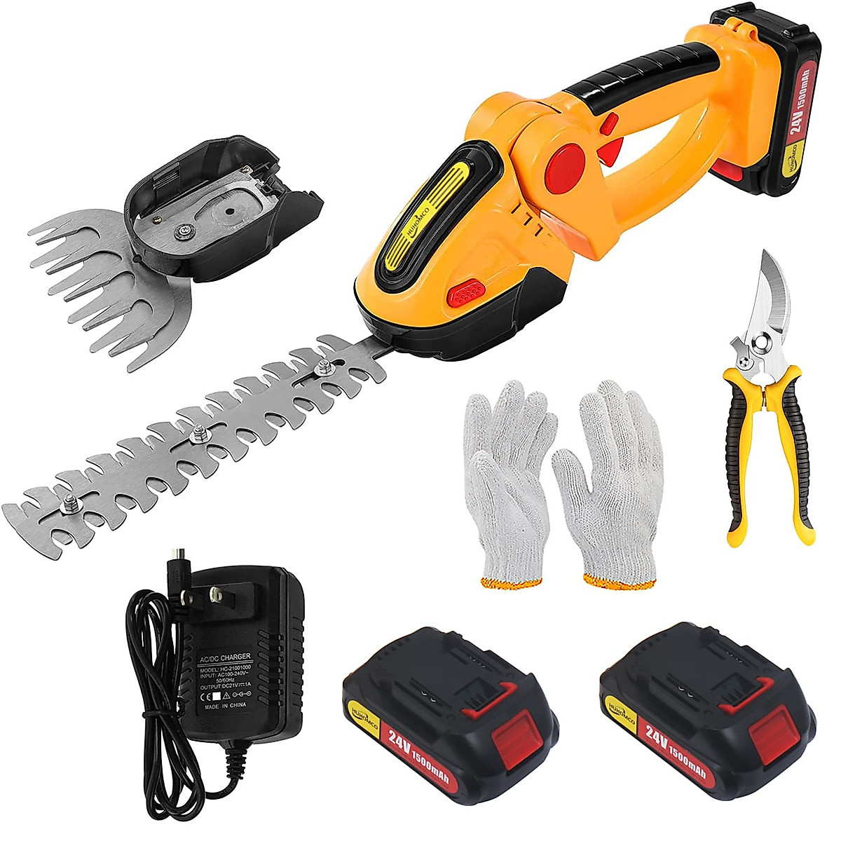 2 in 1 Hedge Trimmer, Cordless Grass Shear & Shrub Trimmer Electric 24V Handheld Weed Grass Cutter with 2×1.5Ah Rechargeable Battery for Garden, Lawn, Gardening Tools