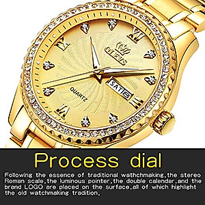 OLEVS Gold Watches for Men Waterproof Men Gold Watches Diamond Luxury Best Watches for Men Calendar Date Analog Quartz Watch Stainless Steel Classic Wrist Watch