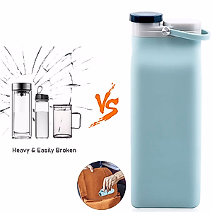 E-Senior Collapsible Water Bottle BPA Free - 20 oz Foldable Water Bottle for Travel Sports Bottles with Triple Leak Proof Lightweight (Blue)