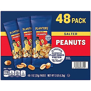 PLANTERS Salted Peanuts, 1 oz. Bags (48 Pack) - Snack Size Peanuts with Sea Salt & Simple Ingredients - Convenient Snacking - On the Go Snacks - Kosher