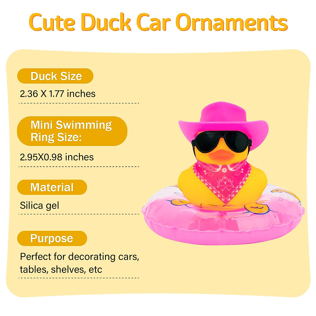 wonuu Car Rubber Duck Decoration, Cute Car Accessories West Cowboy Duck Car Dashboard Decoration with Mini Swim Ring Cowboy Hat Scarf and Sunglasses