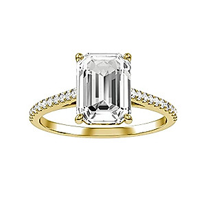 FACETS JEWELS 2.50 Tcw Emerald Cut Moissanite Rings For Women in 14k Yellow Gold Diamond Engagement Wedding Ring - 14K Solid Yellow Gold Size 7