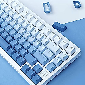 JOLINTAL 123 Keys Gradient Blue Keycaps, PBT Double Shot Dying Positive Engraved Translucent Keycaps, Ocean OEM Profile Keycaps for Mechanical Keyboard Gaming Keyboards