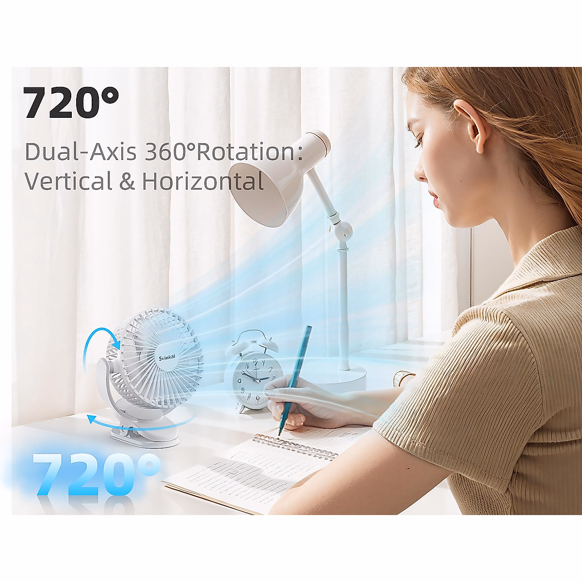 Desk Fan, Battery Powered Square Camping Fan, Portable Fan for Home Office, Travel Fan for Sleeping Fits in Suitcase, 20000mAh Blue Border Outdoor Fan, Transparent Fan Blade, 3 speeds, Timer.