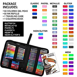 Lelix Gel Pens, 120 Pack Gel Pen Set, 60 Unique Colors with 60 Refills for Adults Coloring Books Drawing Doodling Crafts Scrapbooking Journaling
