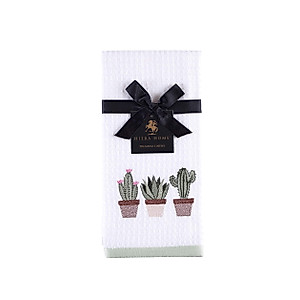 Hiera Home Kitchen Towels - Ultra Soft Cotton and Super Absorbent Dish Towels for Kitchen, Large Kitchen Towel 24x16 Inches, Natural Cotton Dish Towels Pack of 2 (Cactus)