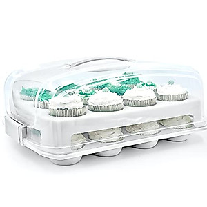 Top Shelf Elements Cupcake Carrier, Fashionable White Cupcake Holder Carries 24 Standard-Size Cupcakes, Durable Muffin Traveler Two Tier Stand and Reusable Cupcake Box