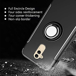 Orzero TPU + PC Hybrid Dual Layer Case Compatible for Huawei Mate 20 Lite Full Body Heavy Duty Protection 360 Rotating Metal Ring [Adsorbed Iron Plate] - Blue