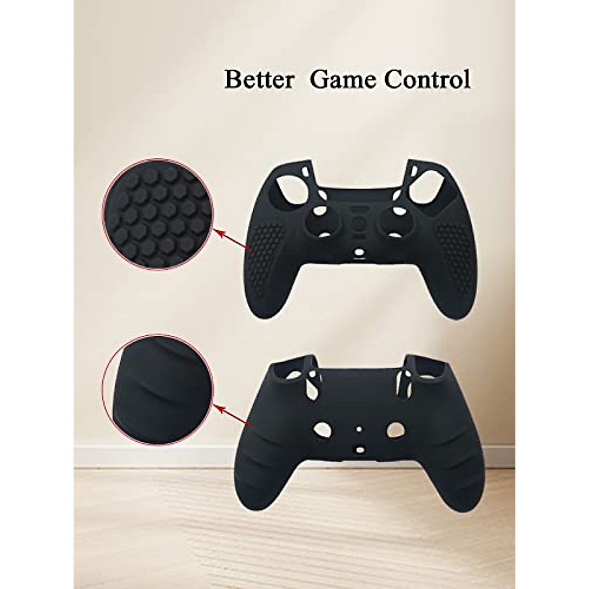 MOJOXR Controller Silicone Cover and Stick Caps for PS5 DualSense Edge Wireless Controller,Anti-Slip Protector Skin and 10 Thumb Grip Caps Accessories for Playstation5 Edge Controller (black)