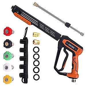 FIXFANS Pressure Washer Gun Kit, 4000PSI Power Washer Handle Gun with Replacement Wand Extension, High Pressure Spray Gun with 5 Nozzle Tips, M22 Fitting, 1/4" Quick Connect Female