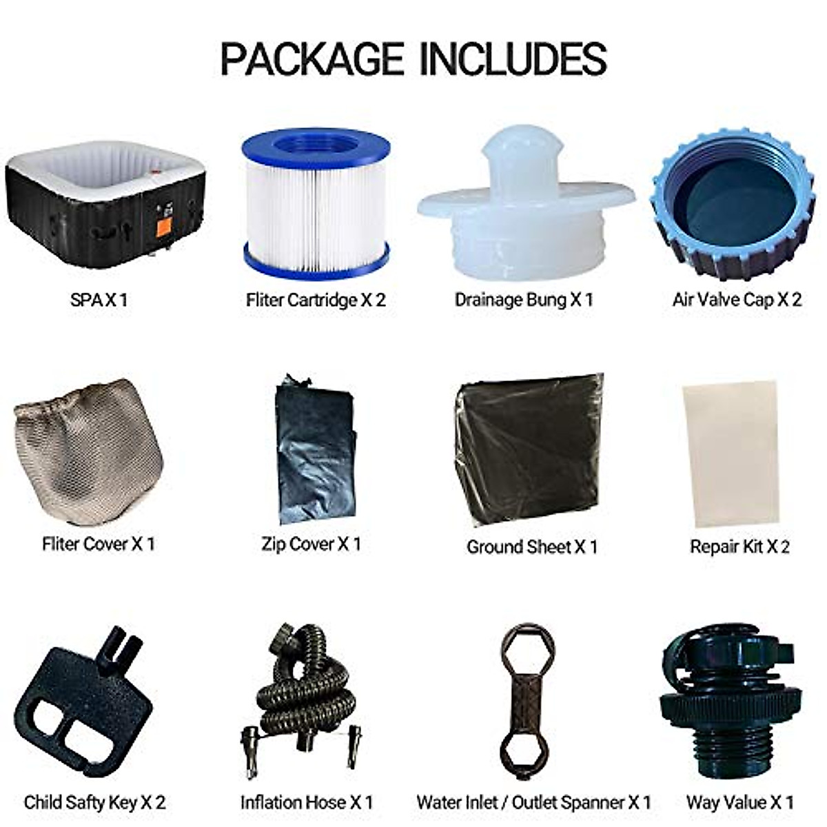 #WEJOY AquaSpa Portable Hot Tub 61X61X26 Inch Air Jet Spa 2-3 Person Inflatable Square Outdoor Heated Hot Tub Spa with 120 Bubble Jets