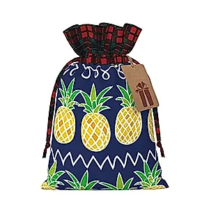 Christmas Drawstring Gift Bags Pineapple-Navy-Pattern Buffalo Plaid Drawstring Bag Party Favors Bags