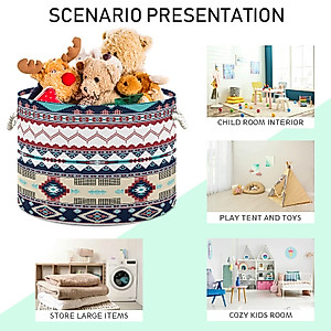 WELLDAY Cotton Rope Basket Vintage Aztec Navajo Baby Laundry Basket for Blankets Toys Storage Basket