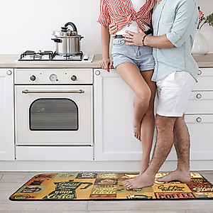 Kawani Coffee Kitchen Rugs Floor Mats Eat Signs Anti Fatigue Washable Door Mats for Home & Kitchen & Office Decor Cafe Memory Foam Runner Rug Non-Skid 39x20inch…