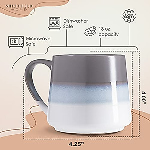 Heartland Hive Set of 4 Stoneware Coffee Mugs- Ombre Printed Bright & Colorful Coffee Cups, Mugs for Tea, Latte, and Hot Chocolate, 20 oz (Blue and Grey)