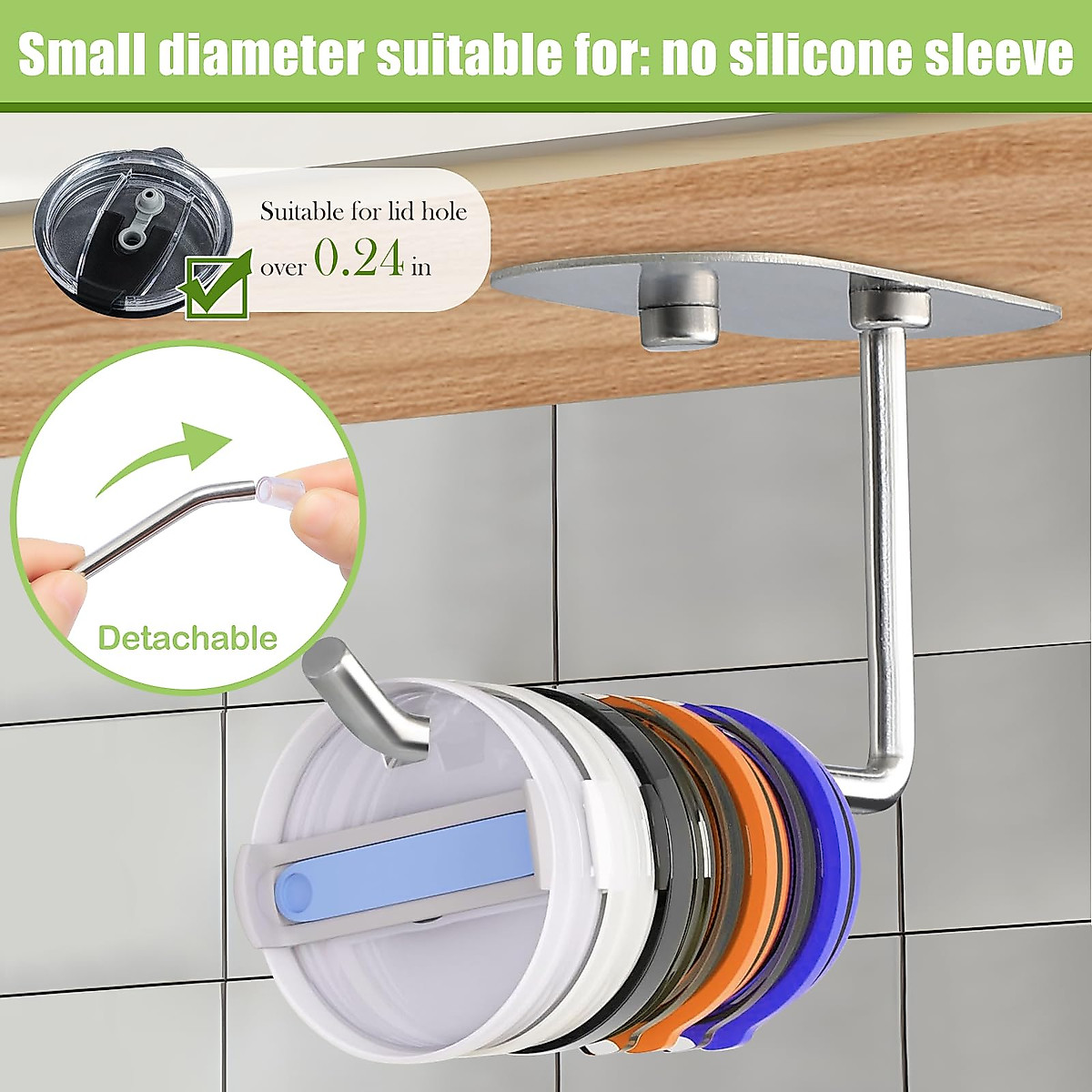 YIYATOO 3 Pack Tumbler Lid Organizer,Cup Lid Organizer for Stanley Tumbler Lids and Yeti Tumbler Lids, Self-Adhesive or Drilling Cup Lid Hook for Kitchen Inside Cabinet Organizers and Storage