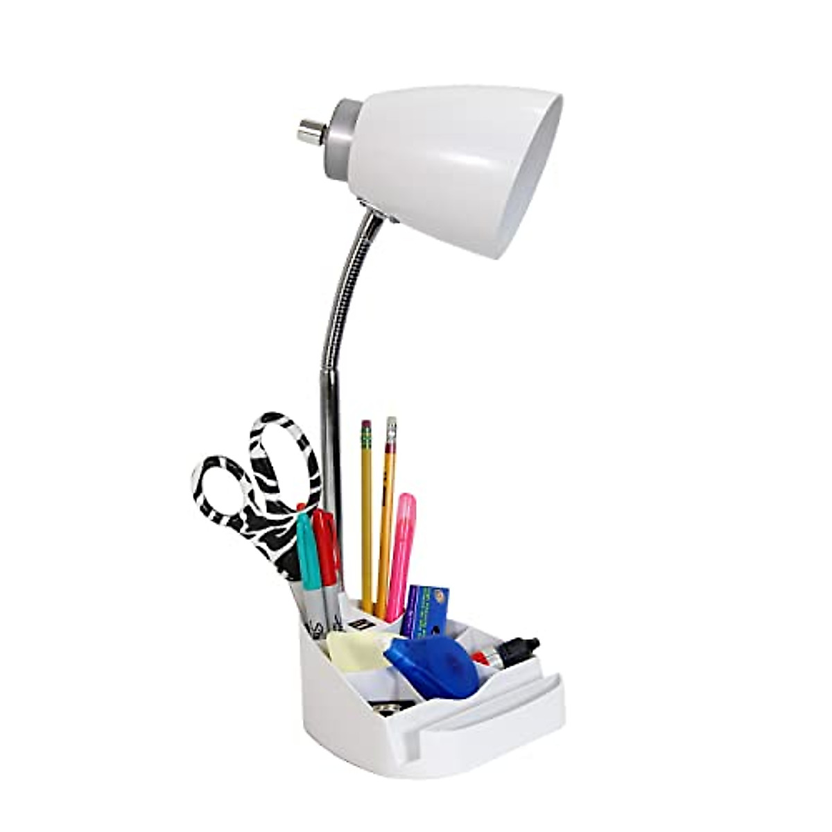 Limelights LD1056-WHT Gooseneck Organizer Desk Lamp with Ipad Tablet Stand Book Holder and USB Port, 18.5" x 6.5" x 7", White